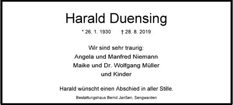 Traueranzeigen Von Harald Duensing Nordwest Trauer De