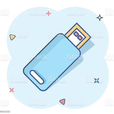 만화 스타일의 Usb 드라이브 아이콘입니다 흰색 고립 된 배경에 플래시 디스크 벡터 만화 그림입니다 디지털 메모리 스플래시 효과 비즈니스 개념입니다 Usb 메모리에 대한