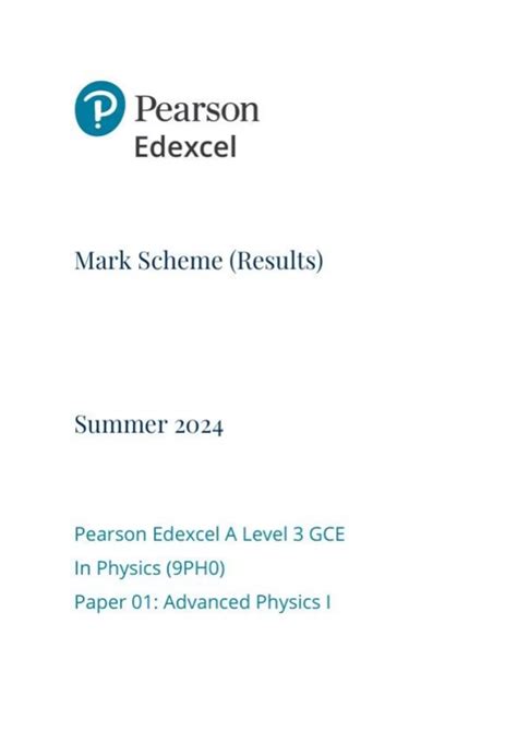 Pearson Edexcel A Level Physics Paper 1 9ph0 01 June 2025 Final Mark Scheme Advanced Physics