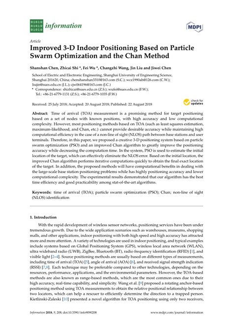 Pdf Improved 3 D Indoor Positioning Based On Particle Swarm