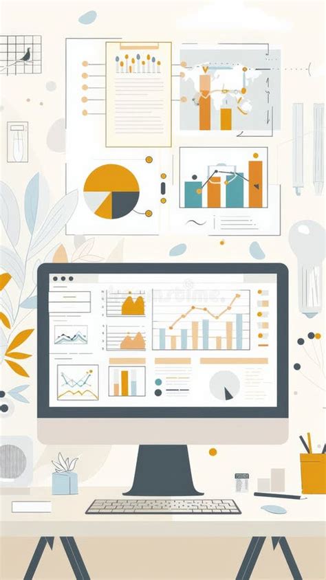 Modern Office Desk With Charts Graphs And Sticky Notes In A Vibrant And Organized Layout