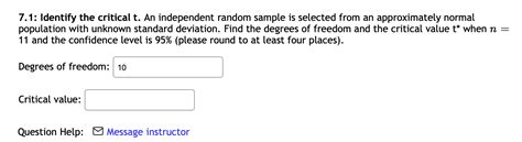 Solved 7 1 Identify The Critical T An Independent Random
