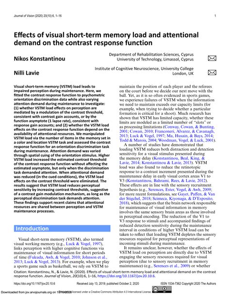 Pdf Effects Of Visual Short Term Memory Load And Attentional Demand