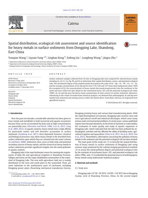 Pdf Spatial Distribution Ecological Risk Assessment And Source