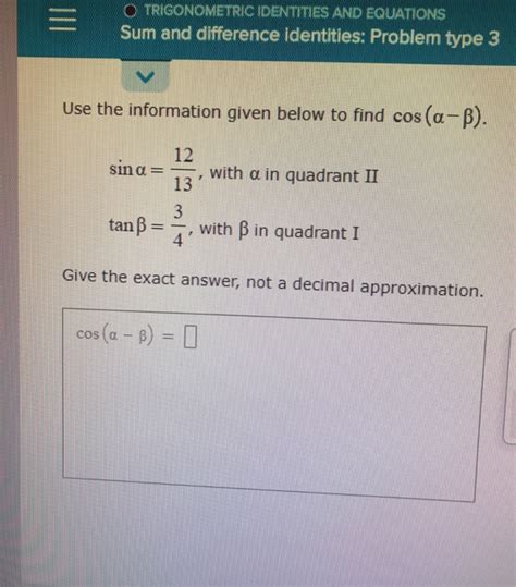 Solved O TRIGONOMETRIC IDENTITIES AND EQUATIONS Sum And Chegg