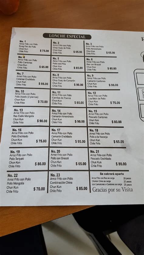 Menu At Wang Wang Comida China Restaurant Tijuana