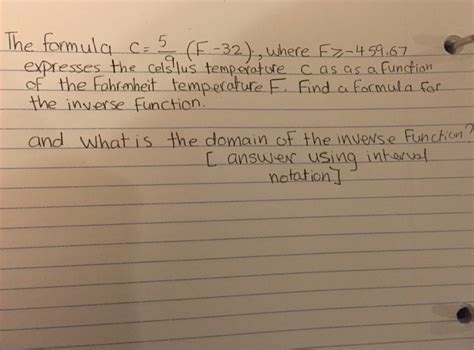 solved the formula c 5 9 f 32 where f