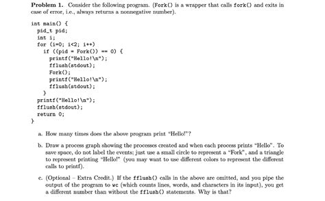 Solved Problem Consider The Following Program Fork Is Chegg