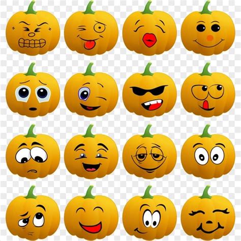 Set Of Pumpkins Emojis Faces Halloween Pumpkins Holiday Set Emoji