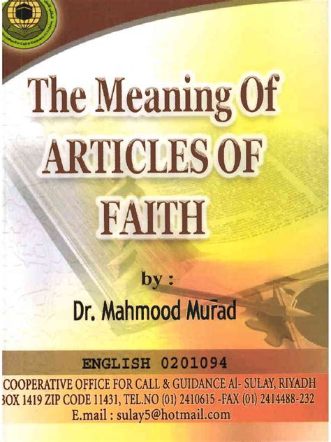 The Meaning Of Articles Of Faith Pdf God In Islam Prophets And