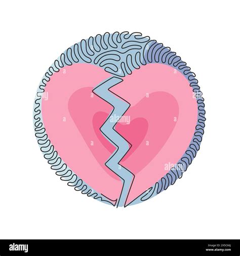 Single Continuous Line Drawing Love Shape Broken In Two Emoji Of