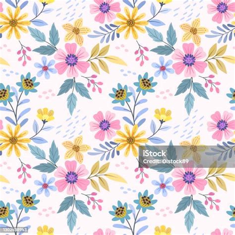 화려한 손은 직물 섬유 벽지에 대한 꽃 원활한 패턴을 그립니다 0명에 대한 스톡 벡터 아트 및 기타 이미지 0명 개화기 귀여운 Istock