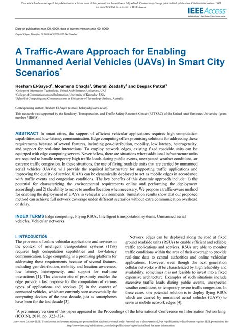 Pdf A Traffic Aware Approach For Enabling Unmanned Aerial Vehicles Uavs In Smart City Scenarios