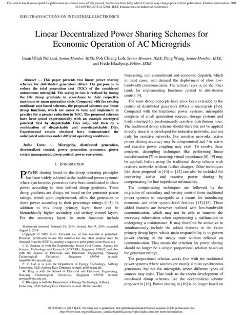 Pdf Linear Decentralized Power Sharing Schemes For Economic Operation Of Ac Microgrids