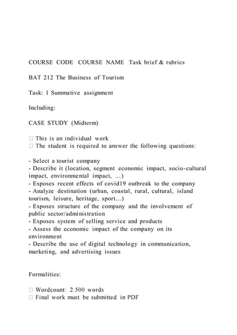Course Code Course Name Task Brief And Rubrics Bat 212 The Pdf