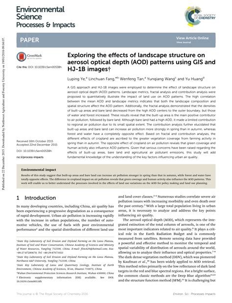 Pdf Exploring The Effects Of Landscape Structure On Aerosol Optical Depth Aod Patterns Using