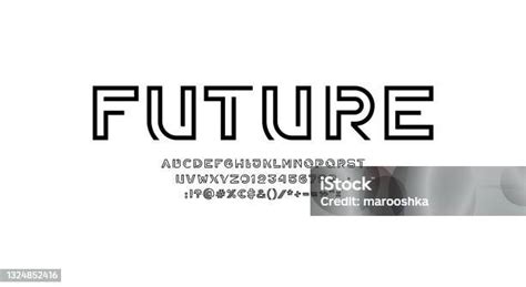 현대 디지털 스타일 알파벳 얇은 세그먼트 라인에서 트렌디 한 글꼴 최소한의 기술 스타일 문자와 숫자와 문장 부호 벡터 일러스트 10eps 컴퓨터 글자에 대한 스톡 벡터 아트