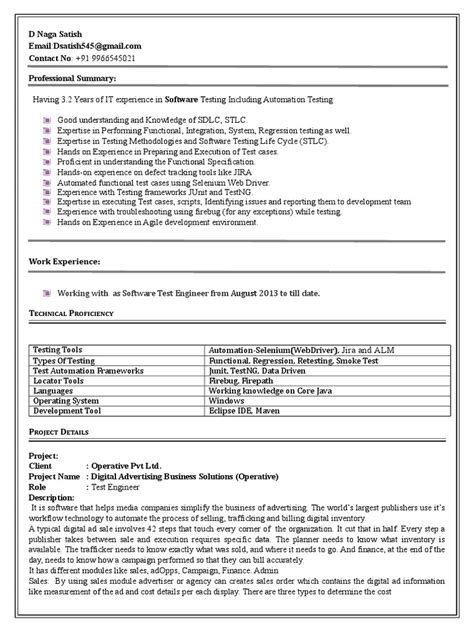 Selenium Webdriver Resume Pdf Selenium Software Advertising