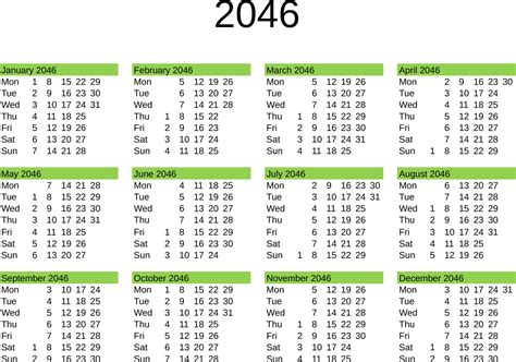 Year 2046 Calendar In English 22819453 Vector Art At Vecteezy