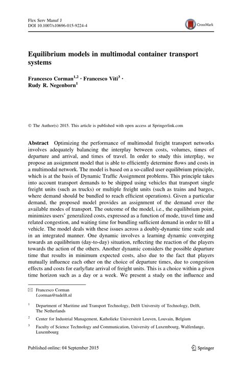 Pdf Equilibrium Models In Multimodal Container Transport Systems