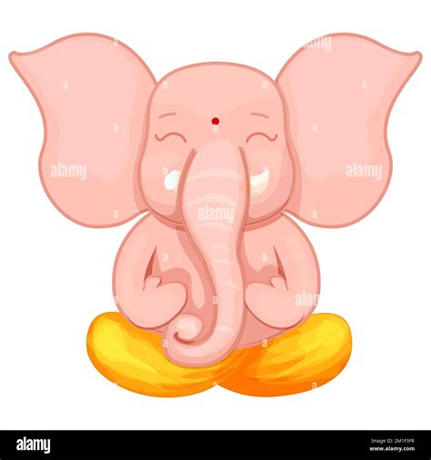 Ganesha God Cute Character Lotus Pose Meditation In Cartoon Style