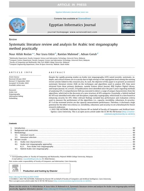 Pdf Systematic Literature Review And Analysis For Arabic Text Steganography Method Practically