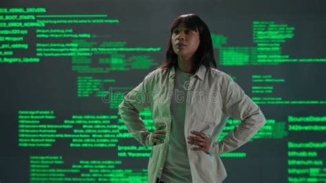 It Specialist Against Big Digital Screen African American Woman Engineer Scientist In Front Of