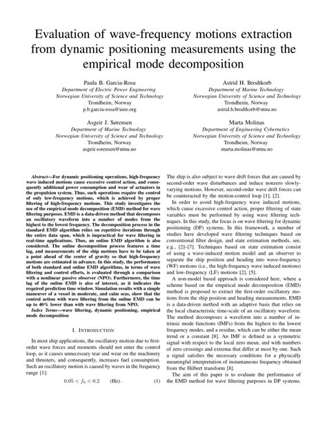 Pdf Evaluation Of Wave Frequency Motions Extraction From Dynamic Positioning Measurements