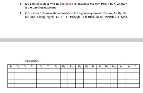 solved 5 20 points write a marie subroutine to calculate