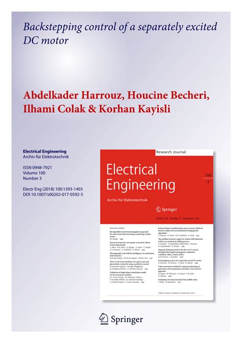 Pdf Backstepping Control Of A Separately Excited Dc Motor