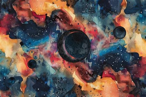 Black Hole With Gravitational Pull Watercolor Illustration Seamless Pattern Stock Illustration