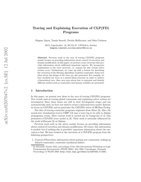 Pdf Tracing And Explaining Execution Of Clp Fd Programs