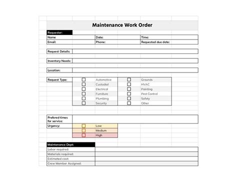 Maintenance Work Order Template [pdf Excel Word]