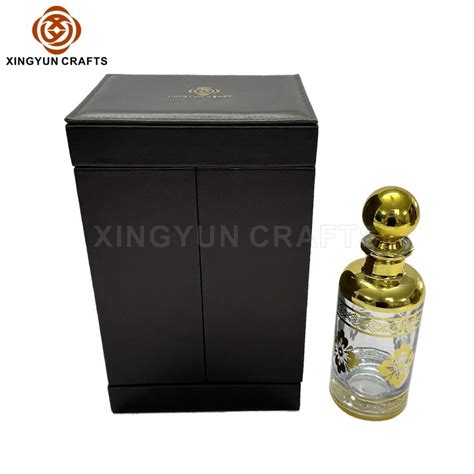 Elegant Black Leather Cover Wood Perfume Package Box Wooden Gift Box China Wooden Box And Wood
