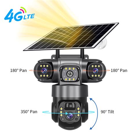 Triple Lens 4gwifi Solar Powered Wireless Security Camera