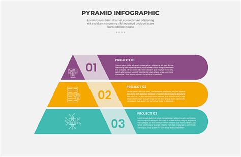 피라미드 또는 삼각형 모양 인포 그래픽 개요 스타일 3 포인트 템플릿과 창의적인 피라미드 긴 직사각형 상자 컨테이너 슬라이드