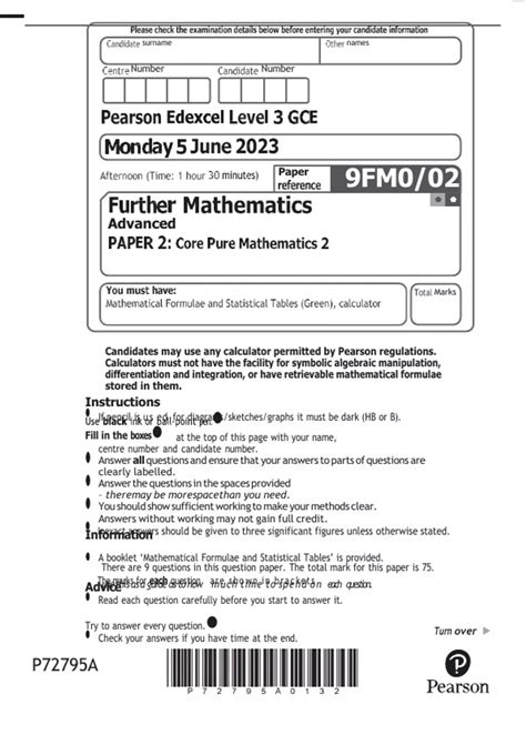 A Level Edexcel Further Maths Maths Paper 2 2023 Unit Fp2 Further