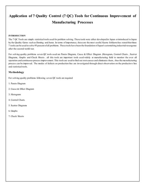 QC Quality Control QC Tools For Continuous Improvement Of Manufacturing Processes PDF