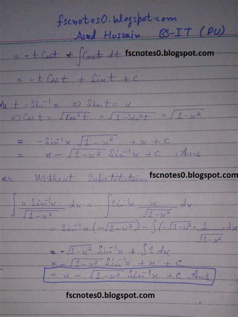FSc ICS Notes Math Part Chapter Integration Exercise Question