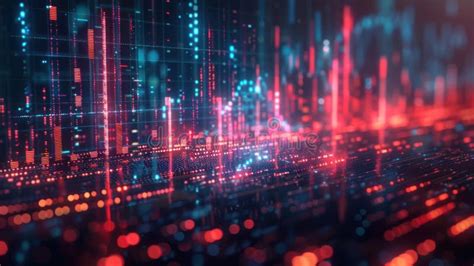 A Dynamic Representation Of Stock Market Data With Glowing Red Graphs And Charts Against A Dark