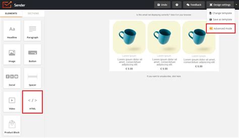 The Html Element In Design Editor Sender Help Center
