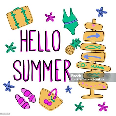 귀여운 여름 아이콘 음식 음료 열대 잎 과일 플라밍고 게 갈매기의 집합 밝은 여름 포스터 해변 파티를 위한 스크랩북 요소 모음입니다 벡터 평면 스타일 디자인입니다 낙서 0