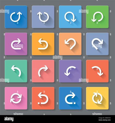 set of square icons with rounded arrows on a gray background stock