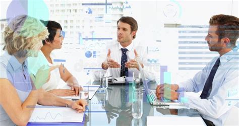 Animation Of Infographic Interface Over Diverse Coworkers Sharing Ideas