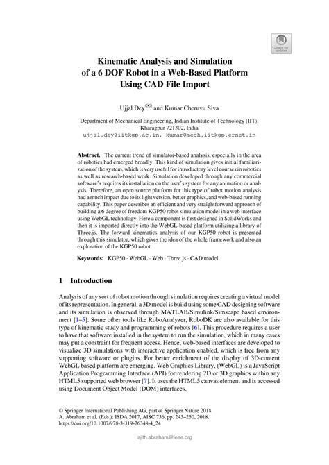 Pdf Kinematic Analysis And Simulation Of A 6 Dof Robot In A Web Based