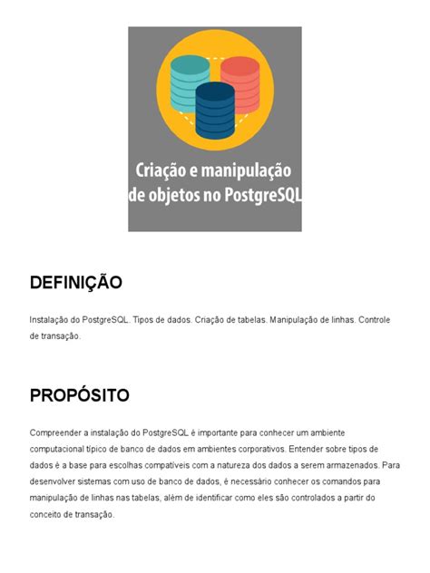 tema 4 criação e manipulação de objetos no postgresql pdf sql