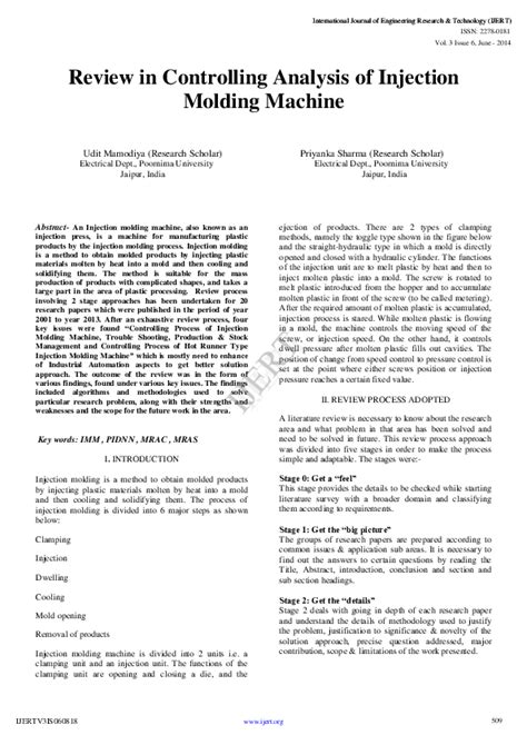 Pdf Ijert Review In Controlling Analysis Of Injection Molding Machine