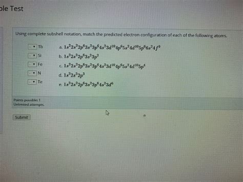 Solved Ble Test Using Complete Subshell Notation Match The