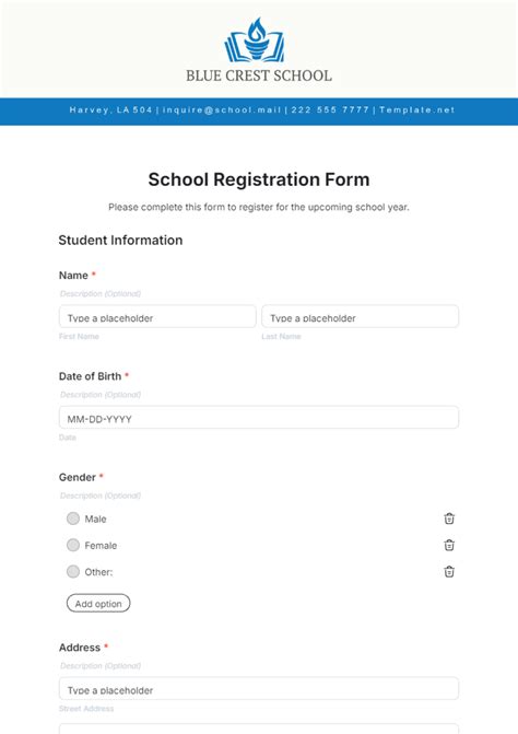 Free School Registration Form Template To Edit Online