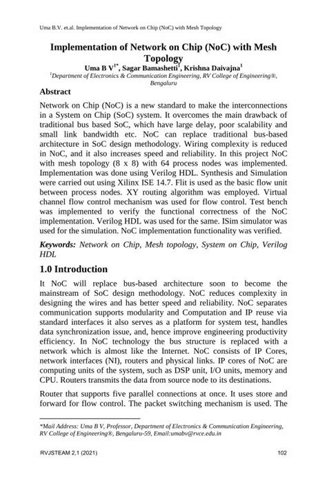 Pdf Implementation Of Network On Chip Noc With Mesh Topology